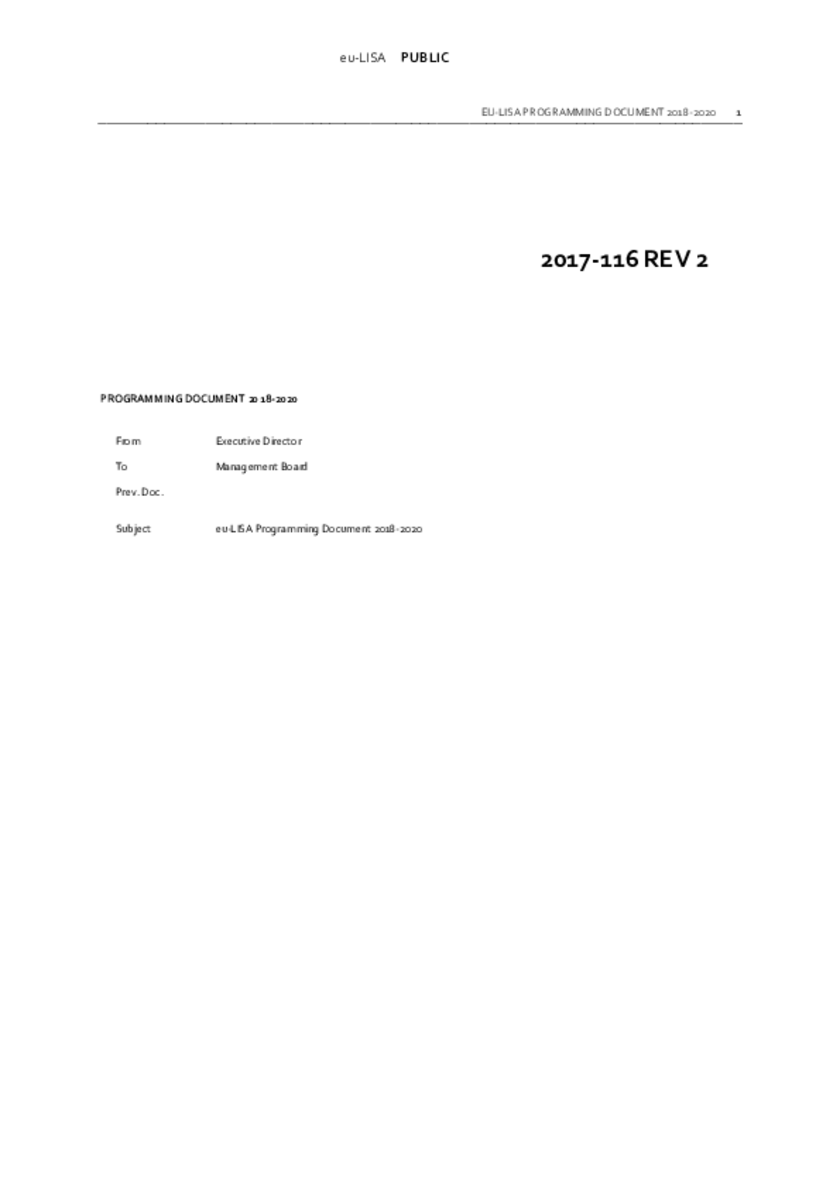 eu-LISA Programming Document 2018-2020 | eu-LISA